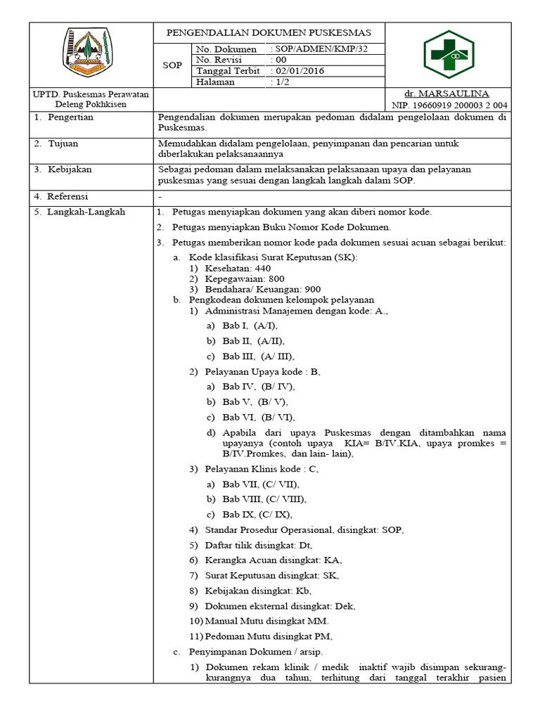 2.3.11 EP 4.SOP Pedoman, Pengendalian Dokumen Dan Pengendalian Rekanan ...