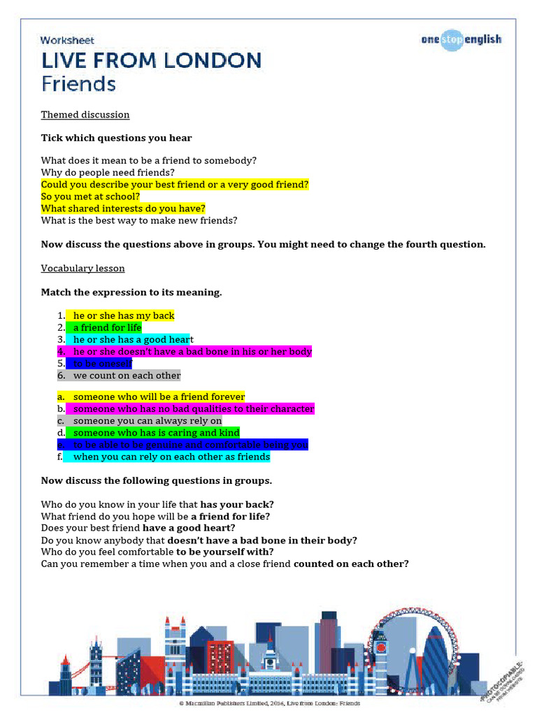 Live-from-London Friends Worksheet | PDF | Career & Growth | Wellness