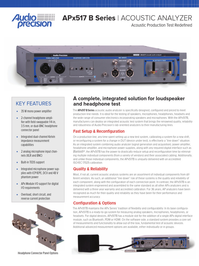 APx517 B Series Data Sheet | PDF | Headphones | Microphone