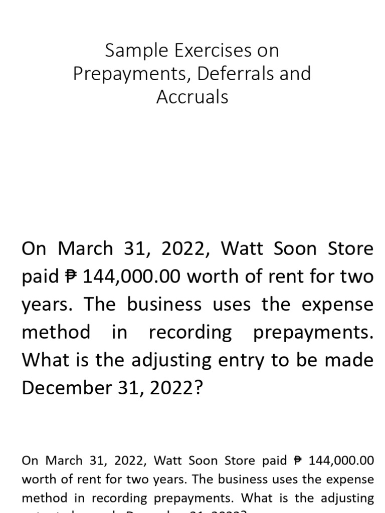 Sample Exercises On Prepayments Deferrals and Accruals | PDF