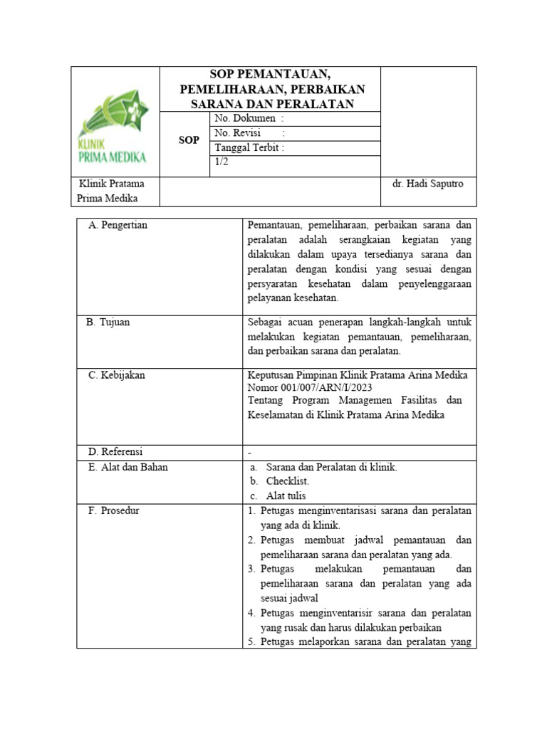 Sop Pemeliharaan Inventaris | PDF