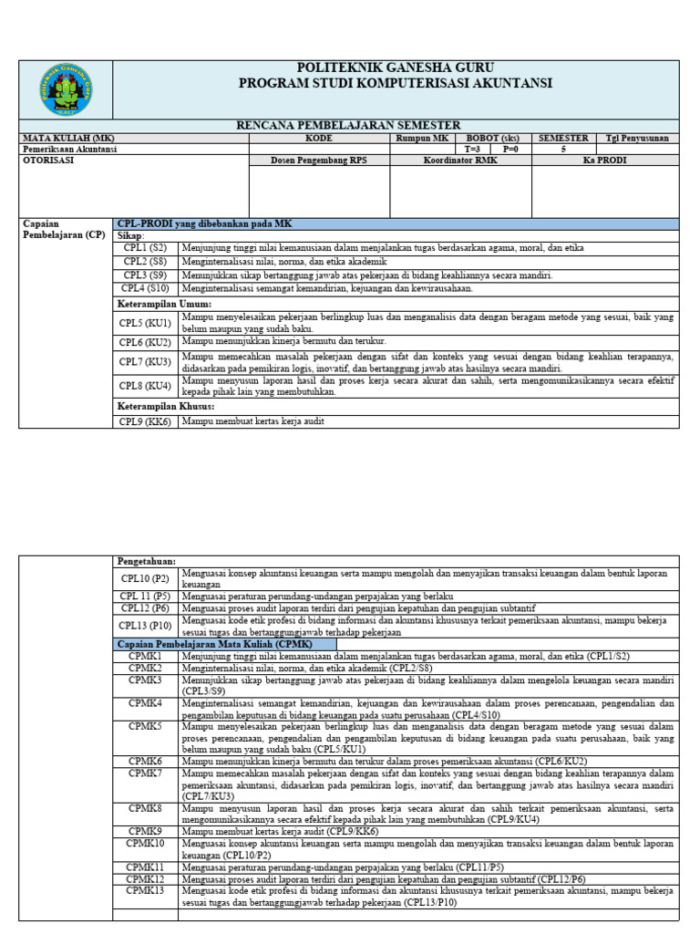 RPS Pemeriksaan Akuntansi | PDF