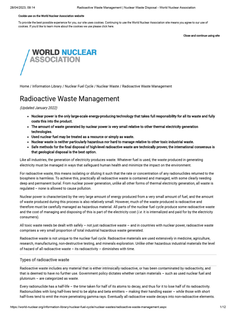 Radioactive Waste Management - Nuclear Waste Disposal - World Nuclear ...