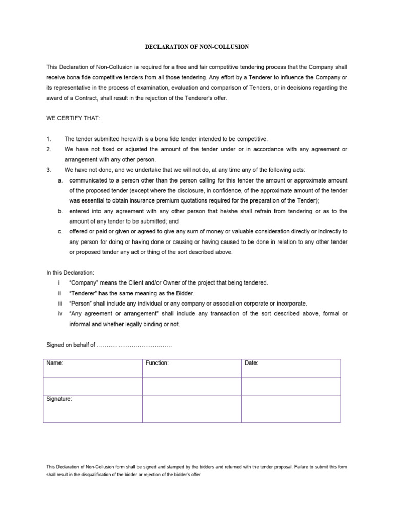 1.3 Declaration of Non-Collusion | PDF | Finance & Money Management