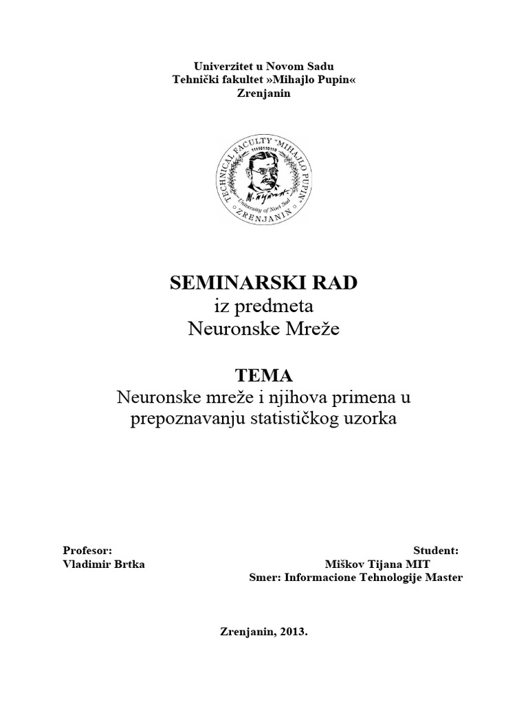 Neuronske Mreže I Njihova Primena U Prepoznavanju Statističkog Uzorka | PDF