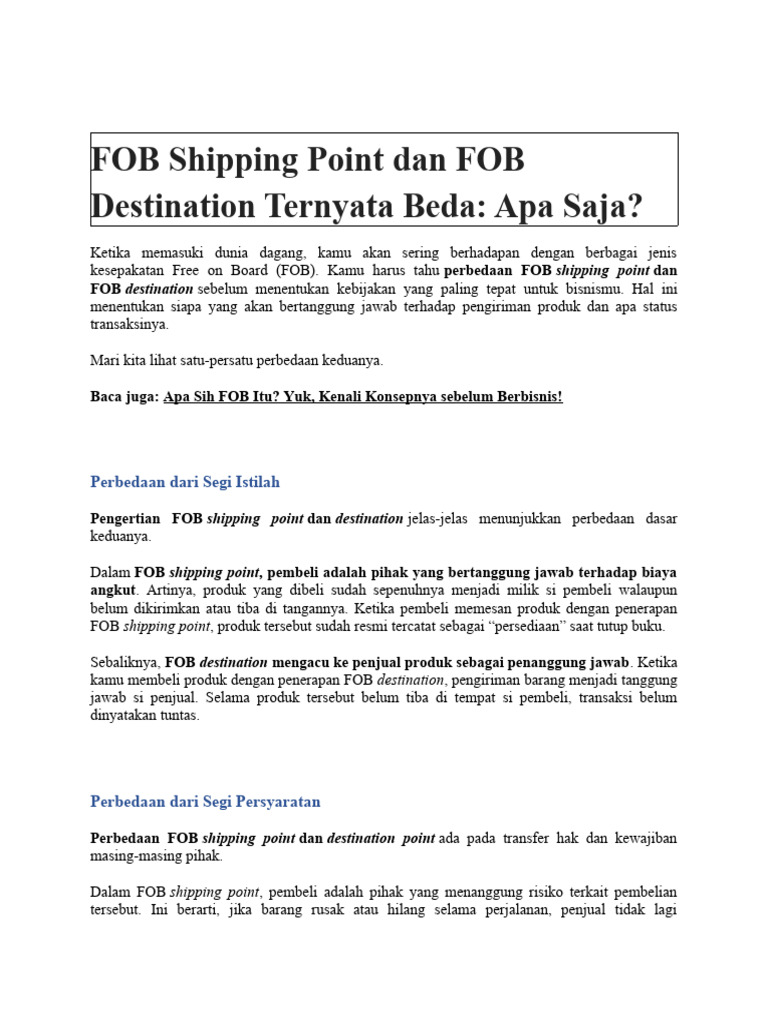 FOB Shipping Point Dan FOB Destination Ternyata Beda | PDF