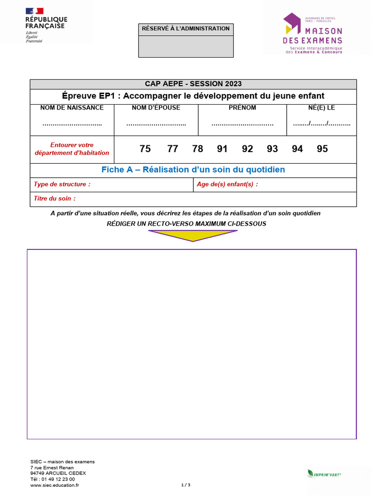 FICHE A de L EP1 - AEPE 2023 | PDF