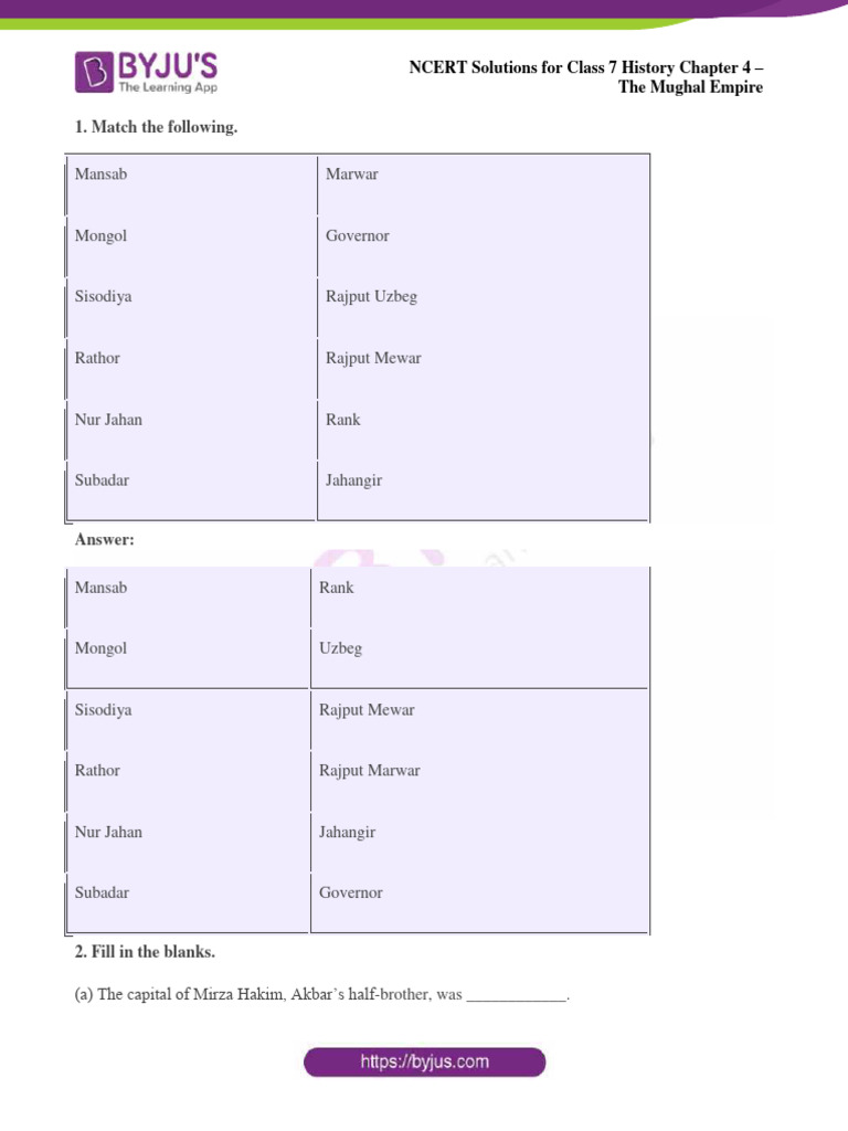 NCERT Solutions For Class 7 History Chapter 4 The Mughal Empire ...