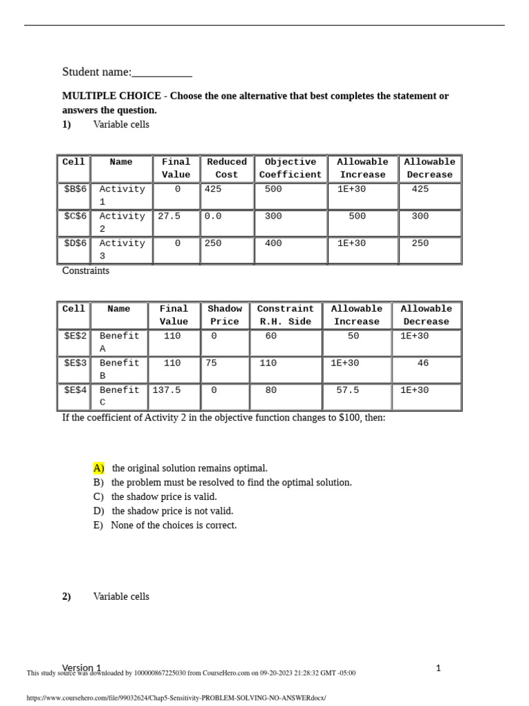 Chap5 Sensitivity PROBLEM SOLVING NO ANSWER | PDF | Mathematical Logic | Analysis