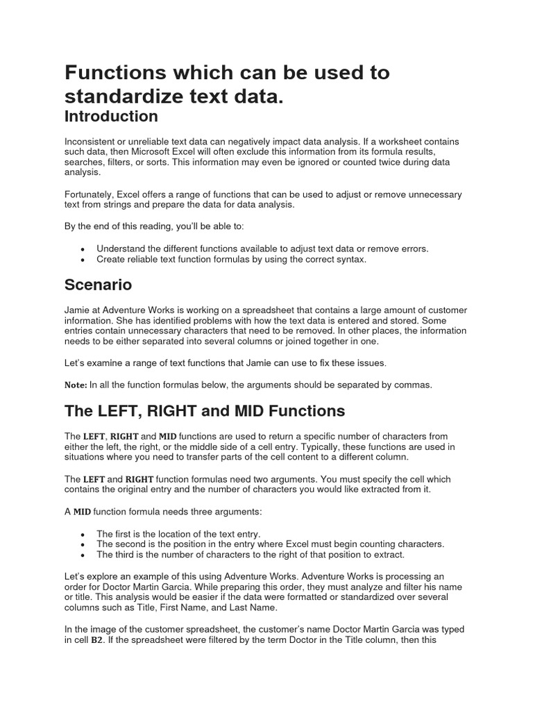 Functions Which Can Be Used To Standardize Text Data | PDF | Microsoft Excel | Spreadsheet