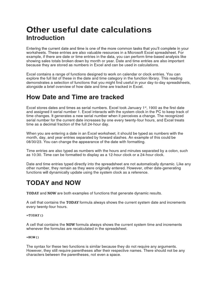 Other Useful Date Calculations Pdf