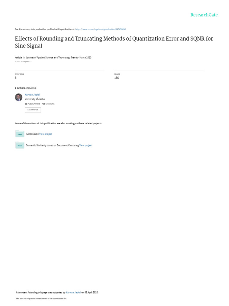 Effects of Rounding and Truncating Methods of Quantization Error and SQNR for Sine Signal | PDF ...