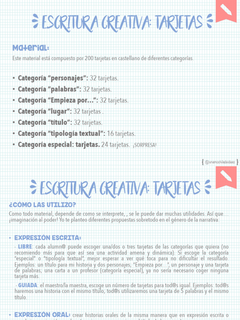 Tarjetas para Escritura Creativa | PDF