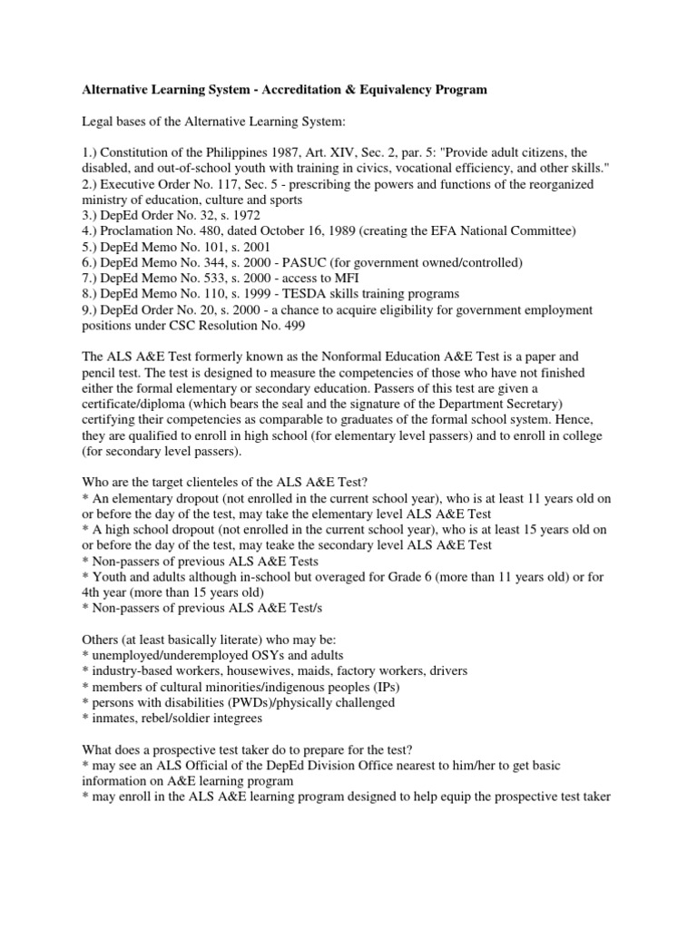 Alternative Learning System | Secondary School | Test (Assessment)