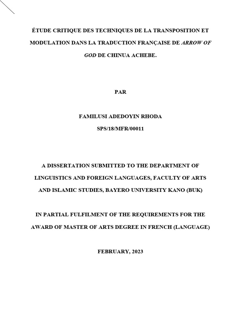 Familusi Adedoyin (Dissertation) | PDF | Translations