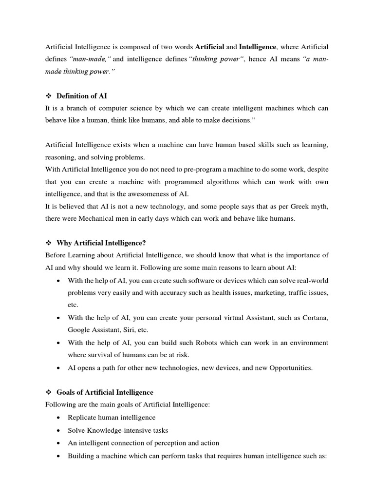 Artificial Intelligence Notes | PDF