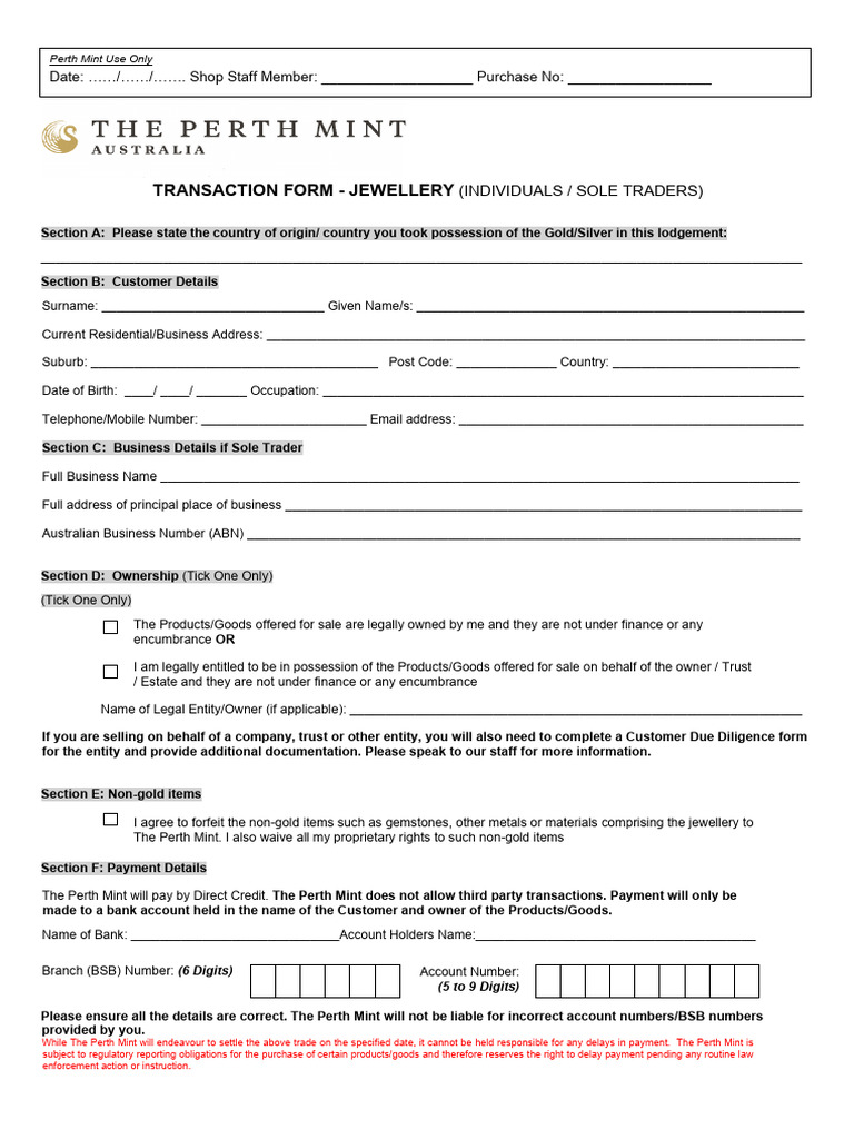 Transaction Form For Jewellery 10-3-23 | PDF | Identity Document | Business