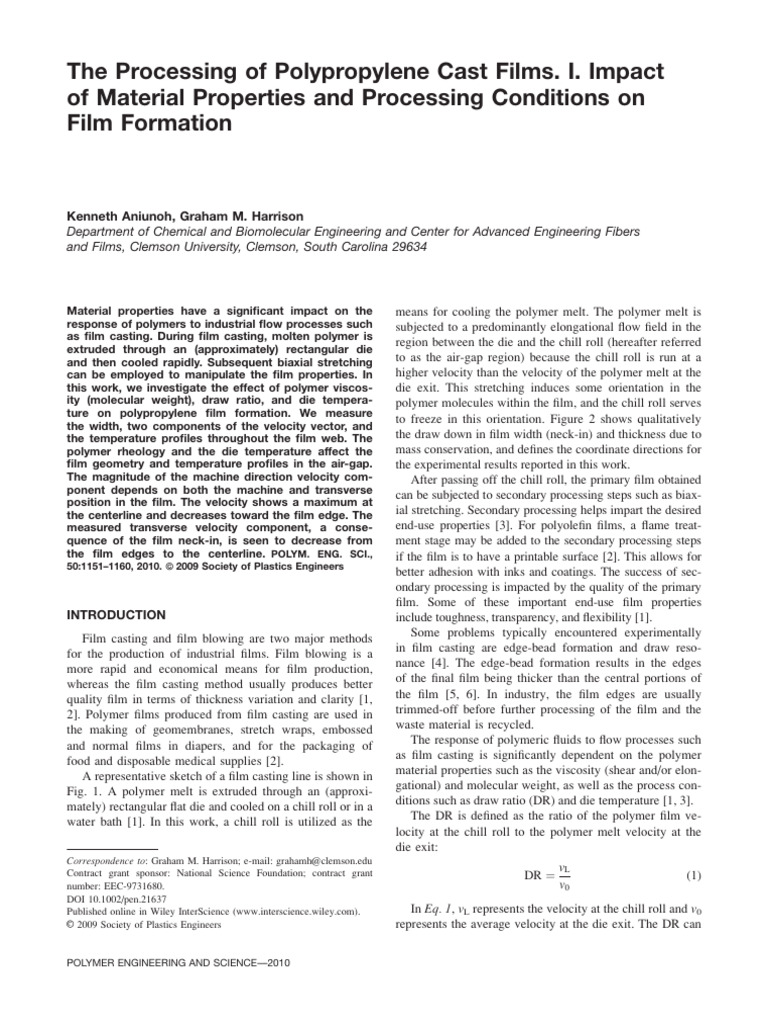Aniunoh, K., & Harrison, G. M. (2009). The processing of polypropylene ...