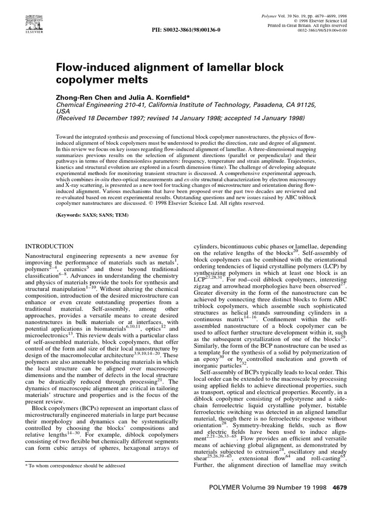 Chen, Z.-R., & Kornfield, J. A. (1998) - Flow-Induced Alignment of Lamellar Block Copolymer ...