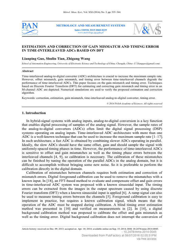 ESTIMATION AND CORRECTION OF GAIN MISMATCH AND TIMING ERROR IN TIME ... ESTIMATION AND CORRECTION OF GAIN MISMATCH AND TIMING ERROR IN TIME ...