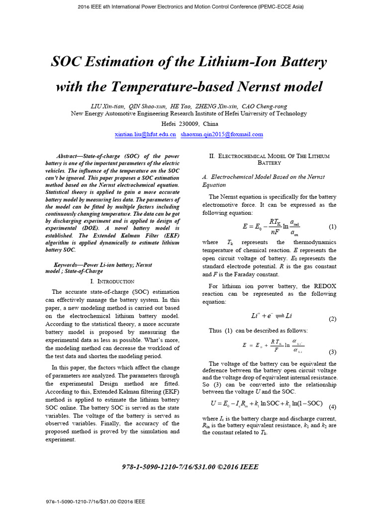 Soc Estimation Of The Lithium Ion Battery Pdf Lithium Ion Battery Electrochemistry