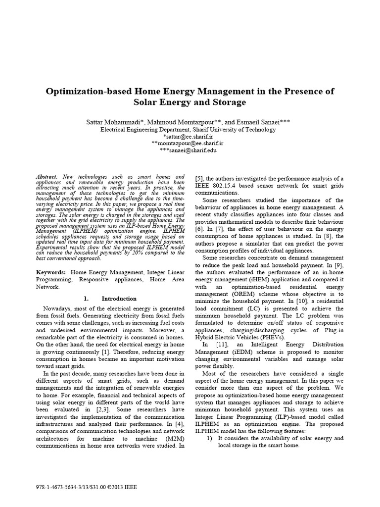 Optimization-Based Home Energy Management in The Presence | PDF ... Optimization-Based Home Energy Management in The Presence | PDF ...