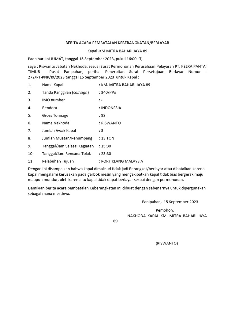 Ba Permohonan Pembatalan Keberangkatan | PDF