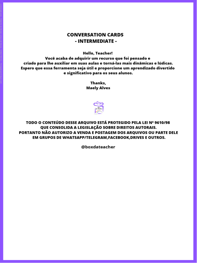 Intermediate Conversation Cards | PDF