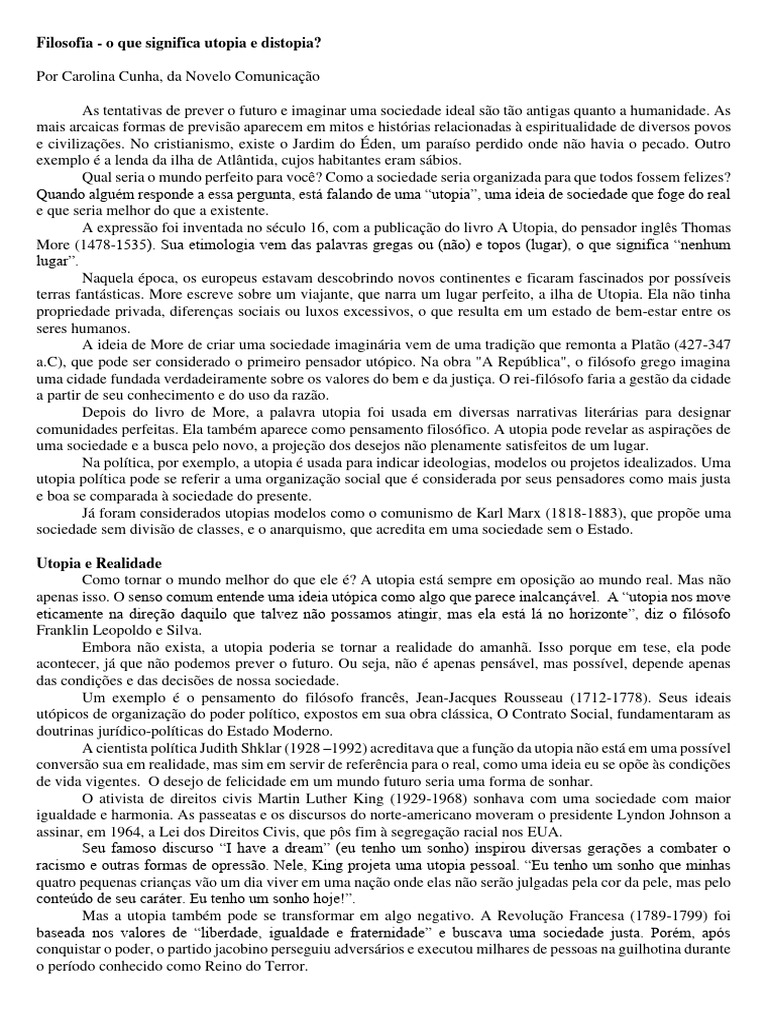 Filosofia - Utopia e Distopia | PDF | Filosofia | História