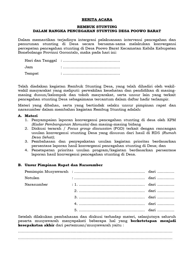 BA, Notulen Dan DH Rembuk Stunting Desa Poowo Barat | PDF