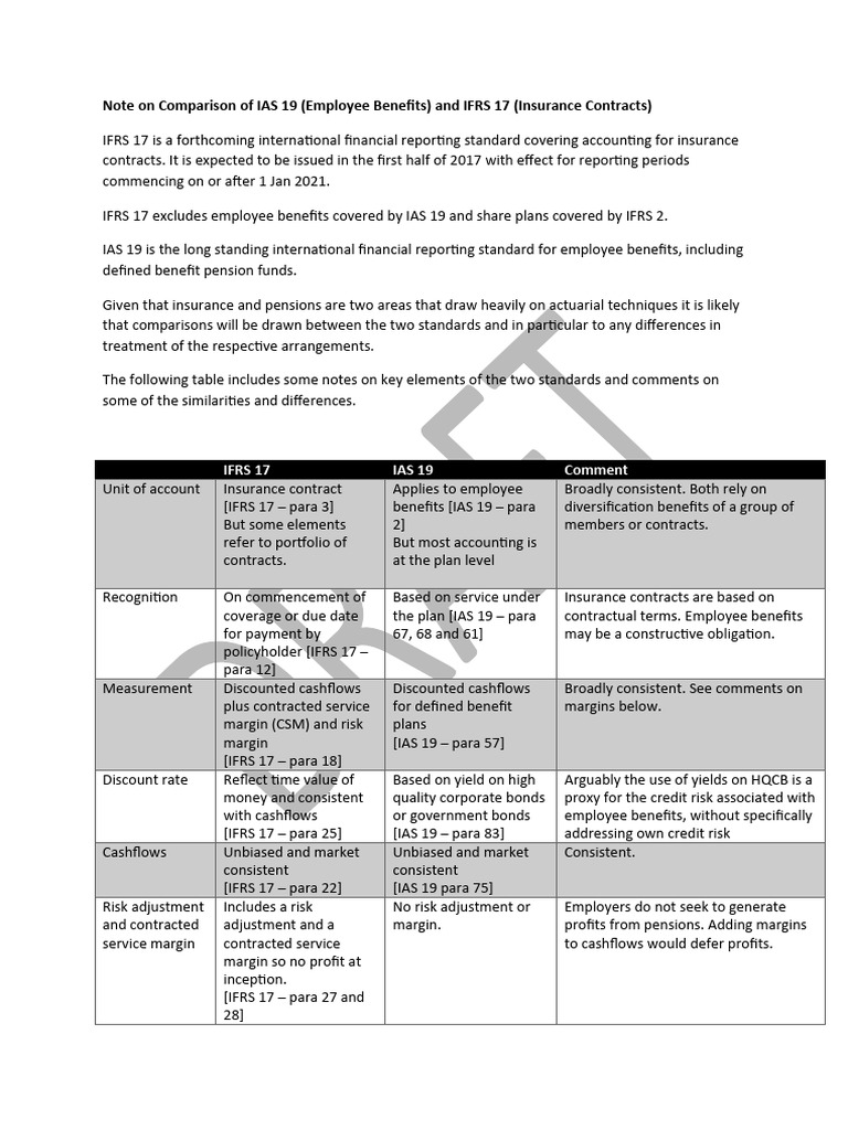Note On Comparison On IFRS 17 and IAS 19 | PDF | International ...