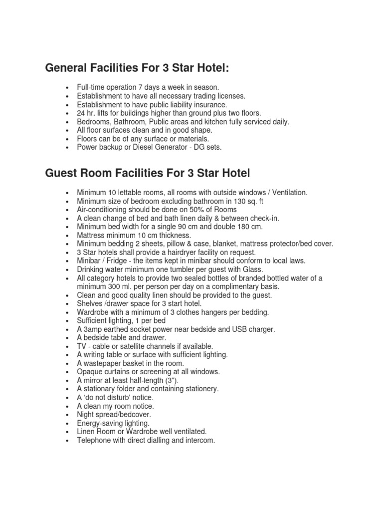 3 Star Hotel Requirements and Standards | PDF | Home & Garden
