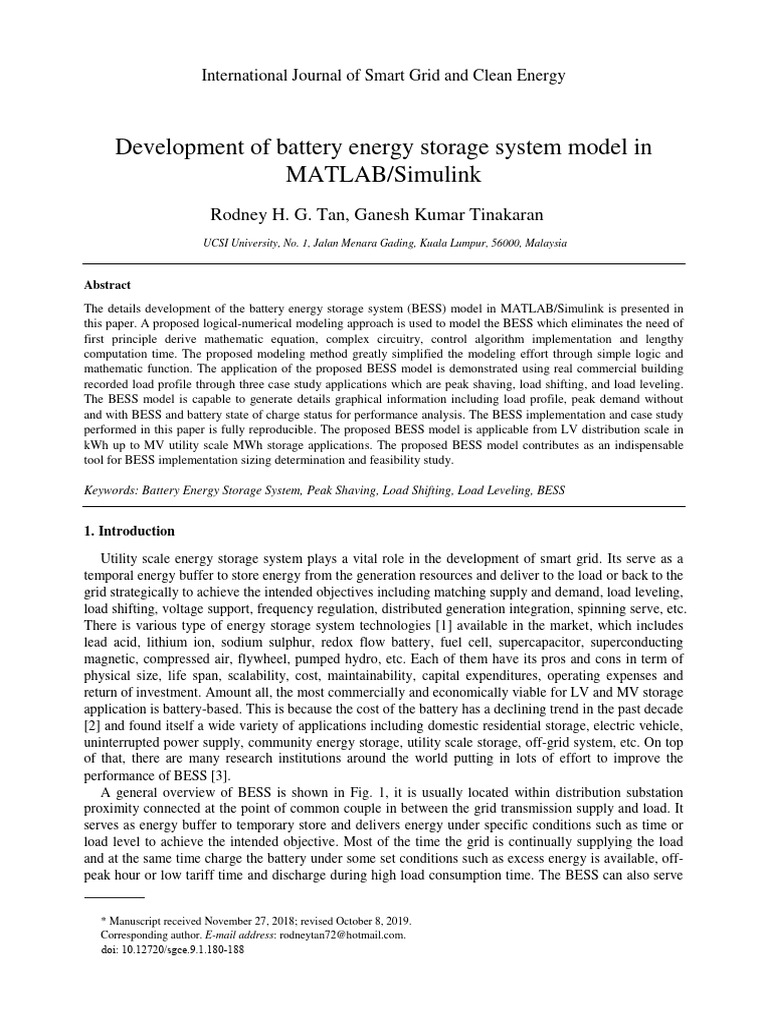 Development of Battery Energy Storage System Model in | PDF