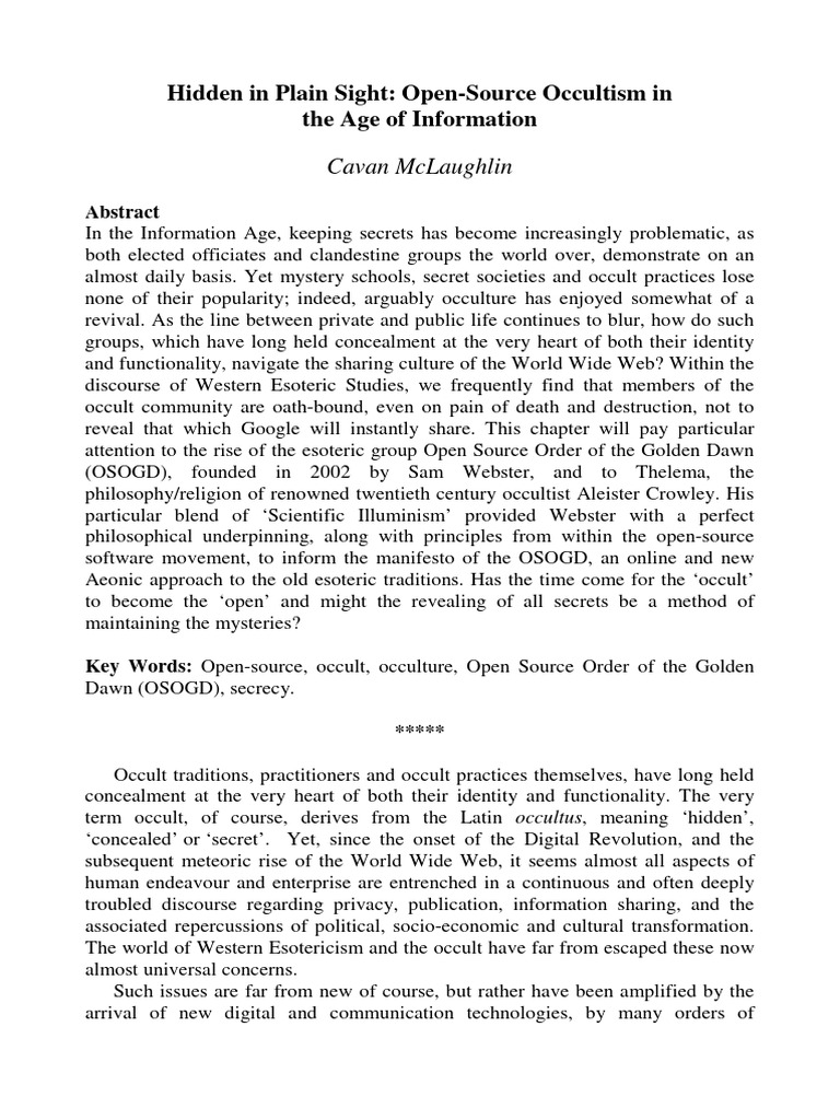 Hidden in Plain Sight: Open-Source Occultism in The Age of Information ...