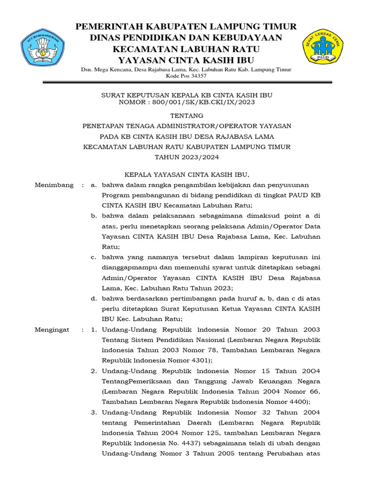 SK OPERATOR YAYASAN CKI | PDF