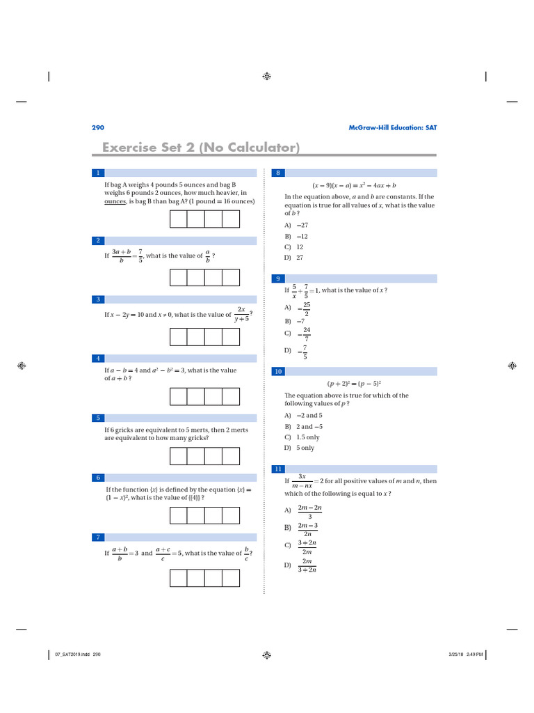 SAT Math Practice Problems | PDF