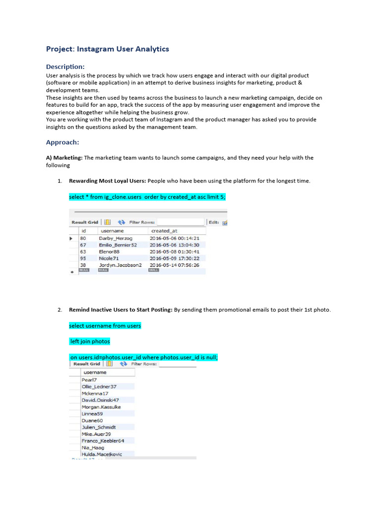 Project-Instagram User Analysis | PDF | Databases | My Sql
