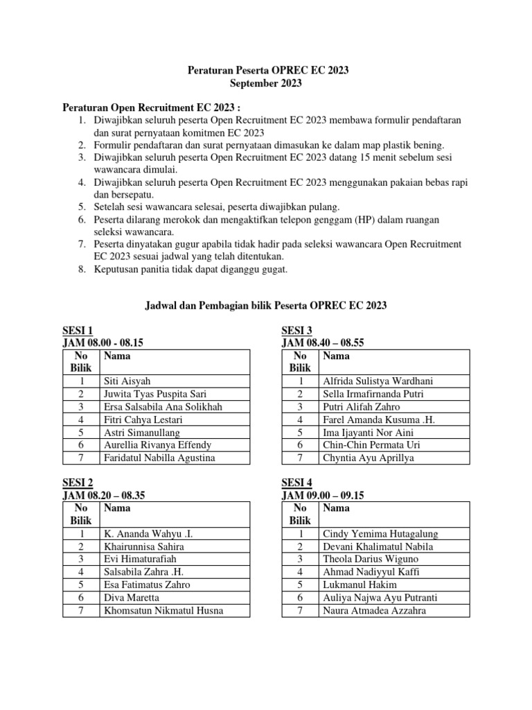Peraturan dan Jadwal OPREC EC 2023 | PDF