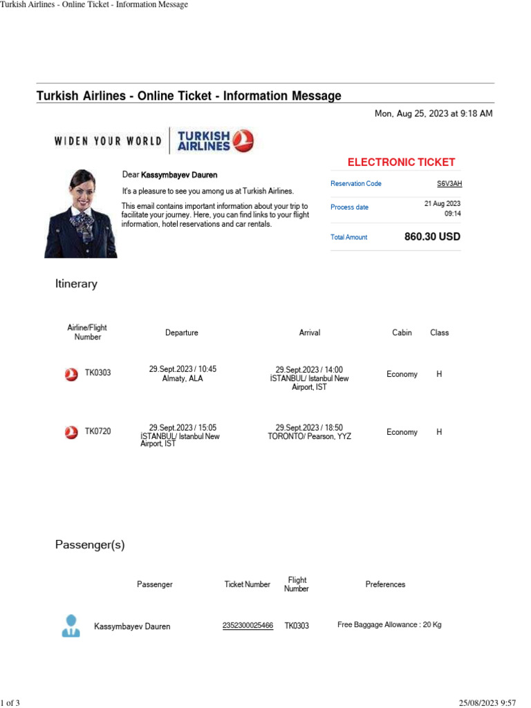 Turkish Airlines Online | PDF | Fare | Travel Visa