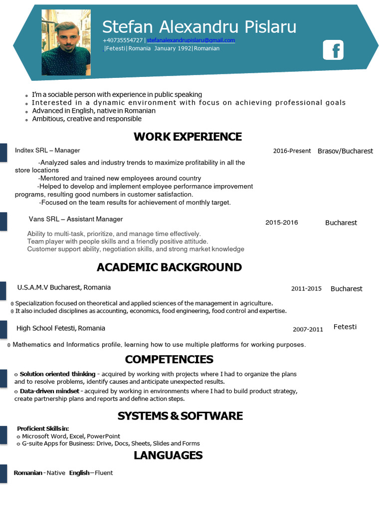 Stefan Alexandru Pislaru CV | PDF | Business | Cognition