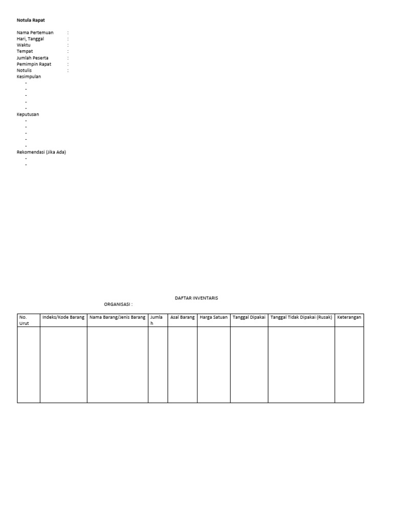 Contoh Administrasi Organisasi File Draft Asli Pdf