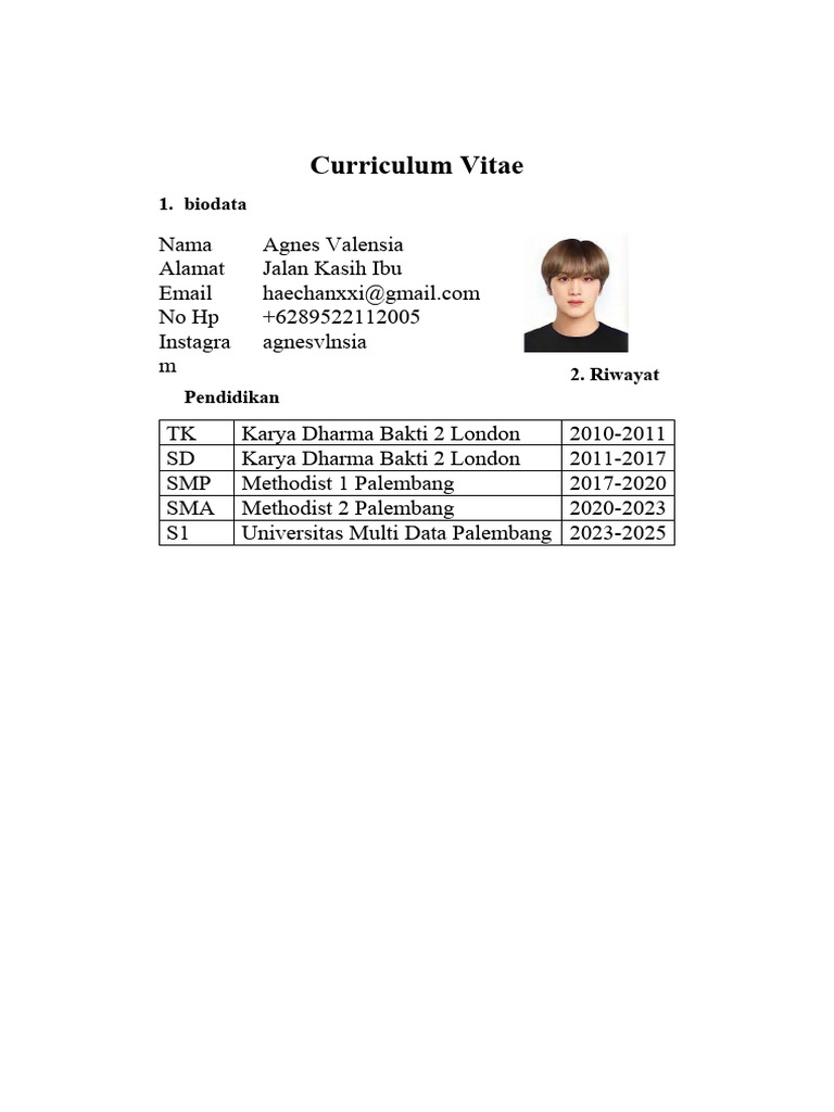 Curriculum Vitae - Agnes Valensia Ak11 | PDF