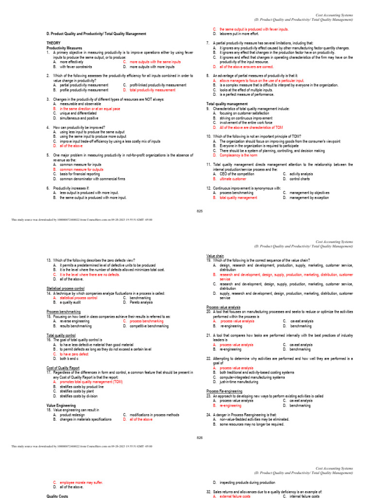 D. Product Quality and Productivity/ Total Quality Management Theory Productivity Measures | PDF ...