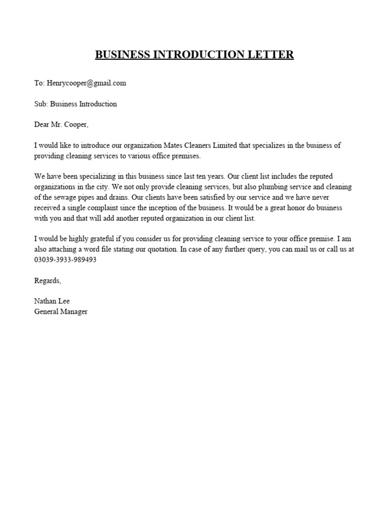 Cleaning Services Introduction Letter | PDF