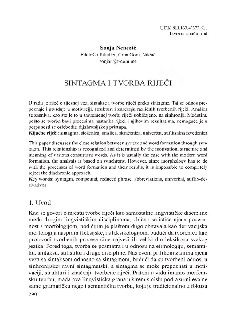 Nenezić, Sintagma I Tvorba Rijeci | PDF
