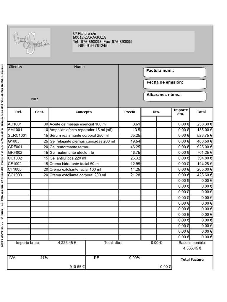 Plant - Factura Pedido 1 | PDF | Documentos empresariales | Contabilidad