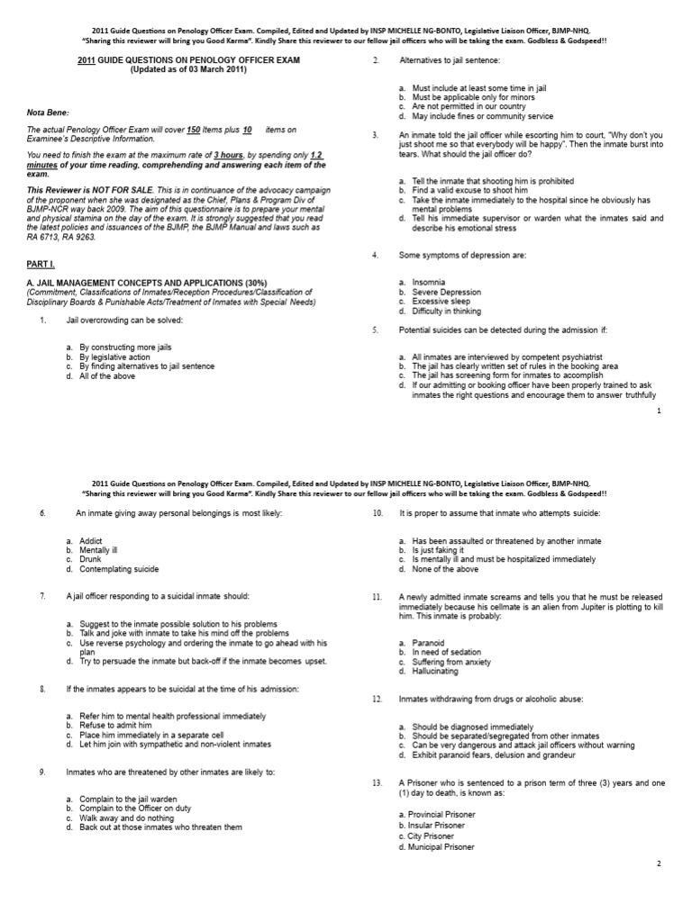 PDF 2011 Penology Reviewer Questionnaire | PDF