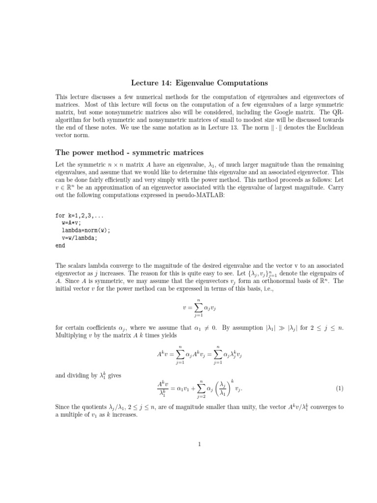Eigenvalue Computation Methods Explained | PDF