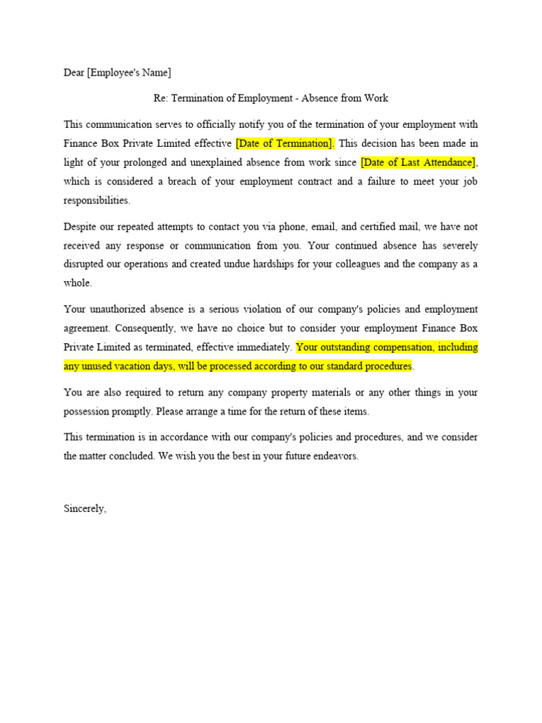 Termination Notice for Absconding Employee | PDF