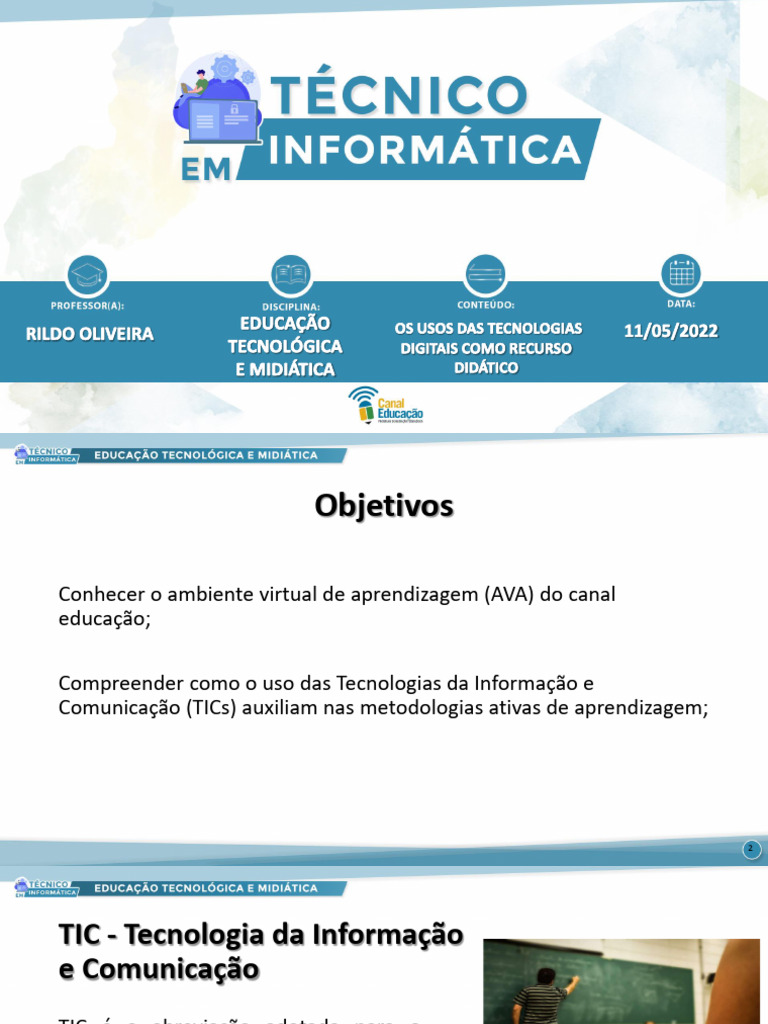 Téc em Informática Manhã Educ Tecn e Midiática 11 05 2022 Os Usos Das Tecnologias Digitais... P1 ...